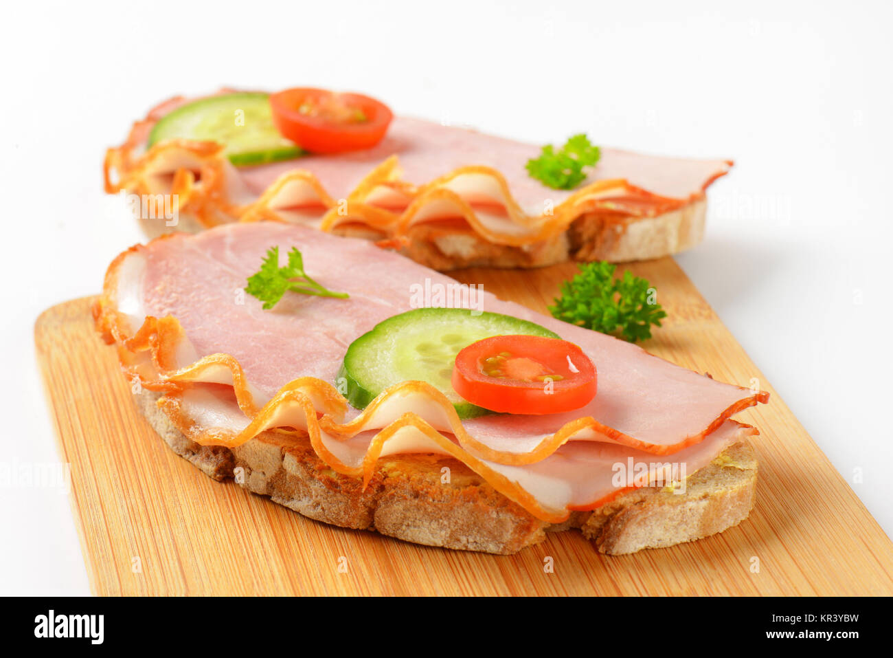 open faced ham sandwiches Stock Photo - Alamy