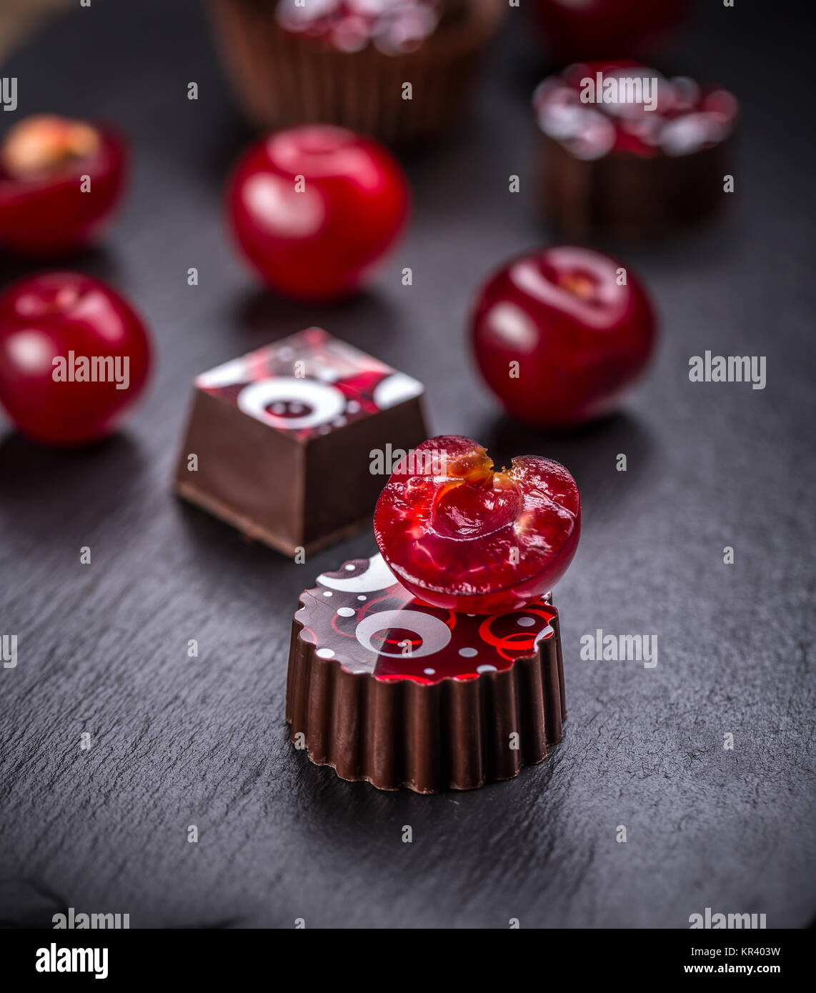 Chocolate candy with cherry Stock Photo - Alamy