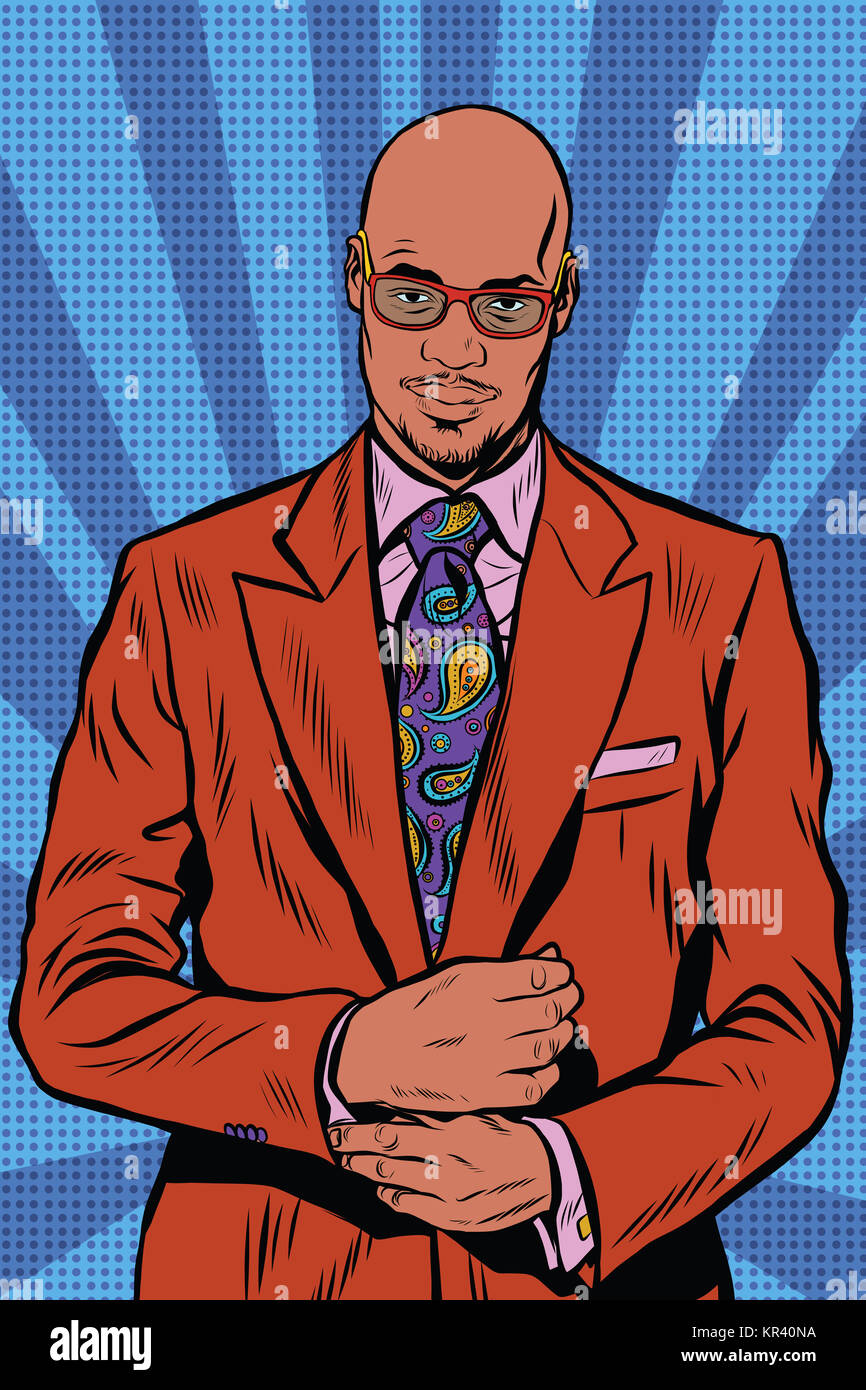 Retro hipster African American, black man, elegant suit and sung Stock ...