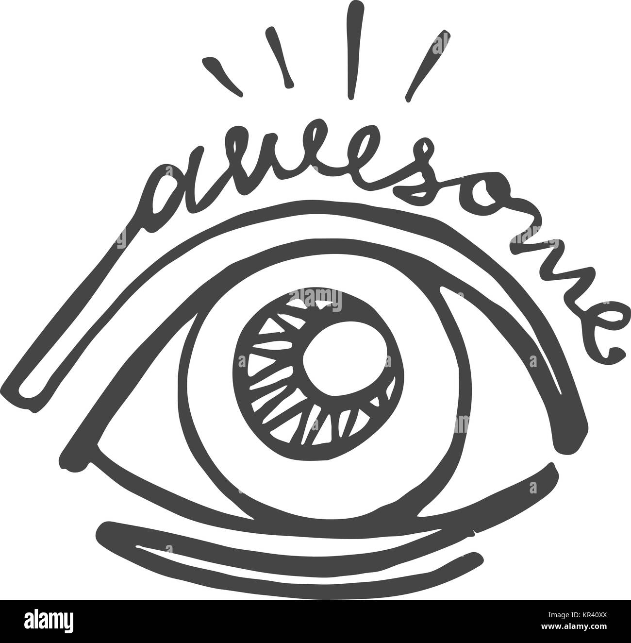 Hand drawn vector illustration or drawing of an eye and the word ...