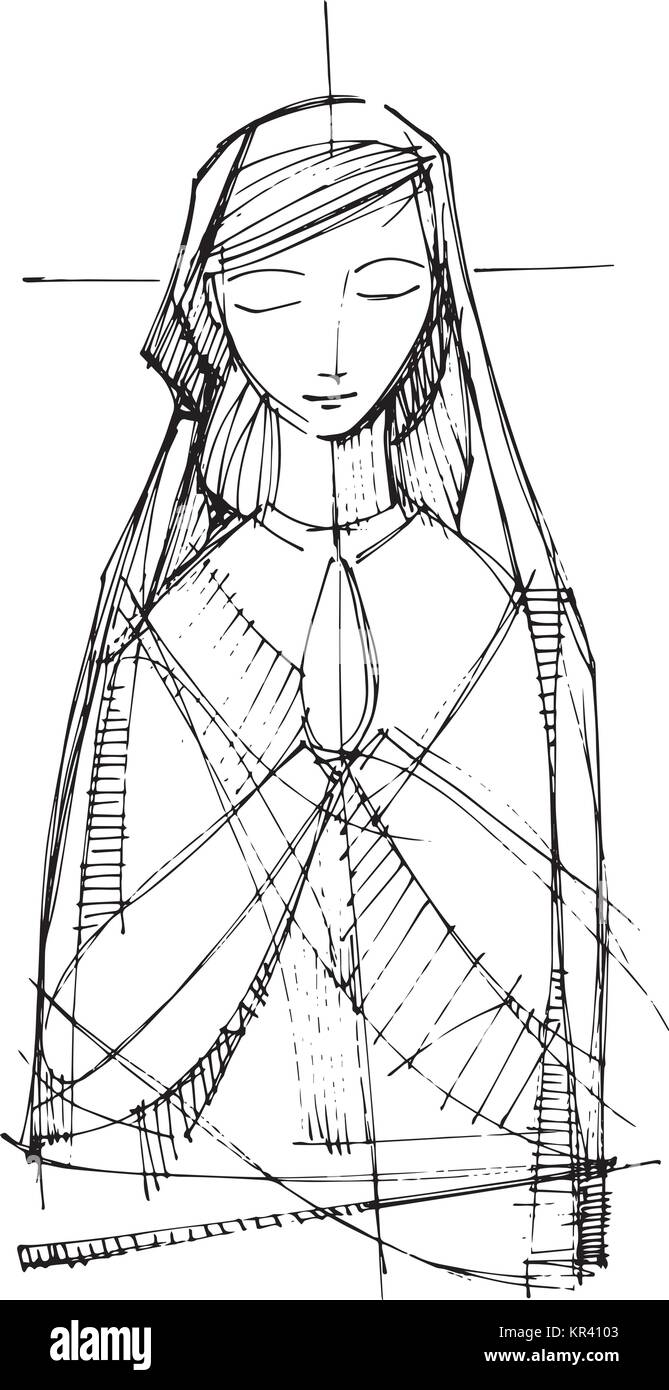 Hand drawn vector illustration or drawing of Virgin Mary praying Stock ...