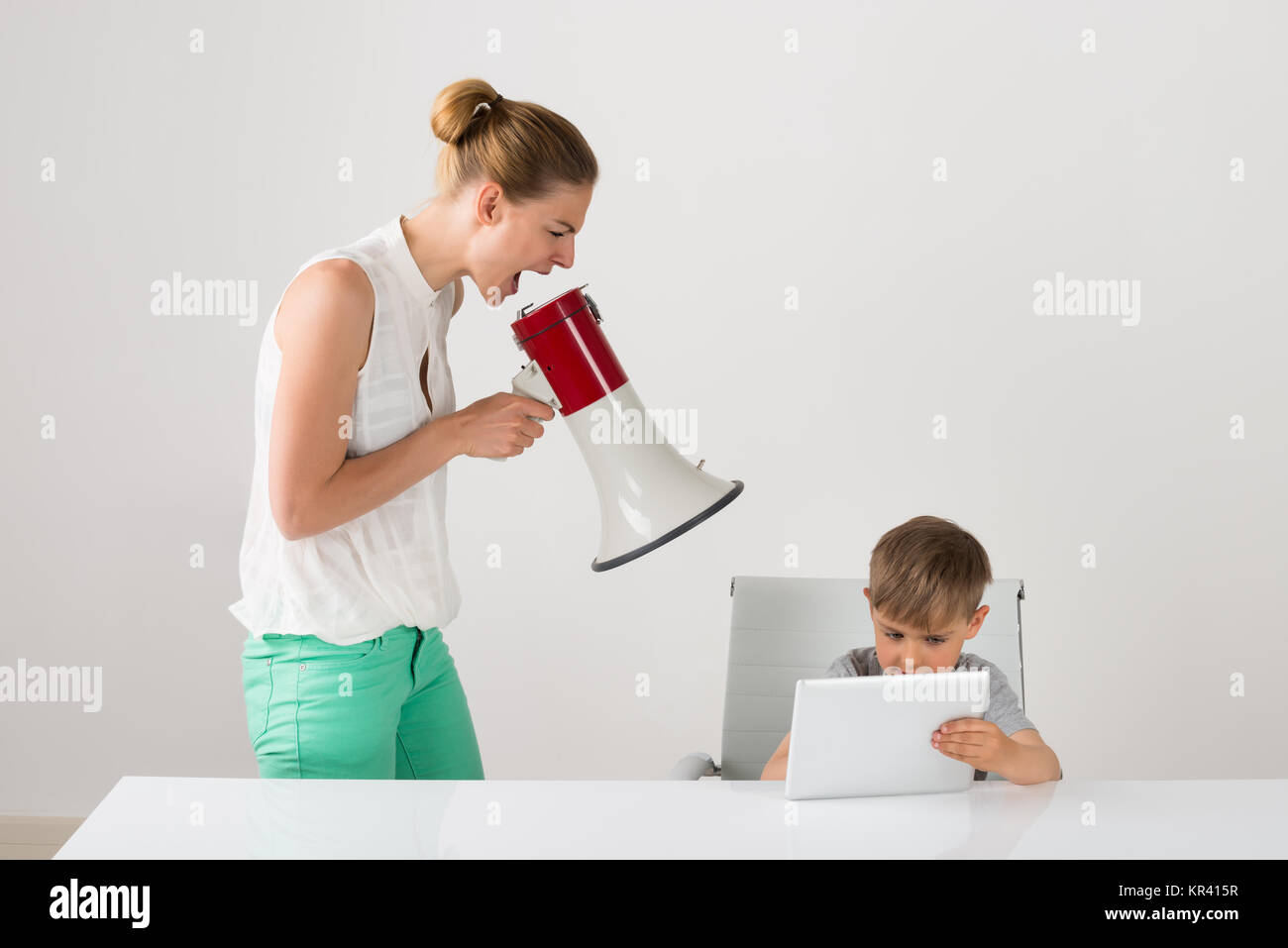 Frustrated Mother Shouting At Her Boy Stock Photo - Alamy