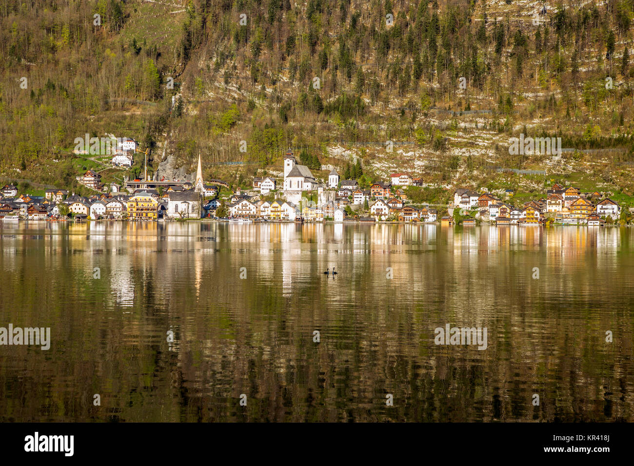 hallstatt town with traditional wooden houses Stock Photo - Alamy
