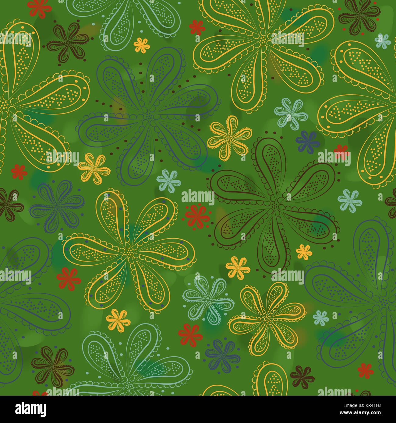 Green floral seamless pattern. Colorful flowers Stock Photo - Alamy