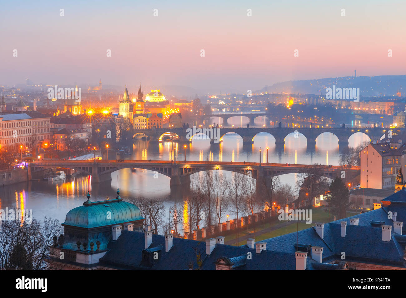 Top view bridges on the Vltava River in Prague Stock Photo - Alamy