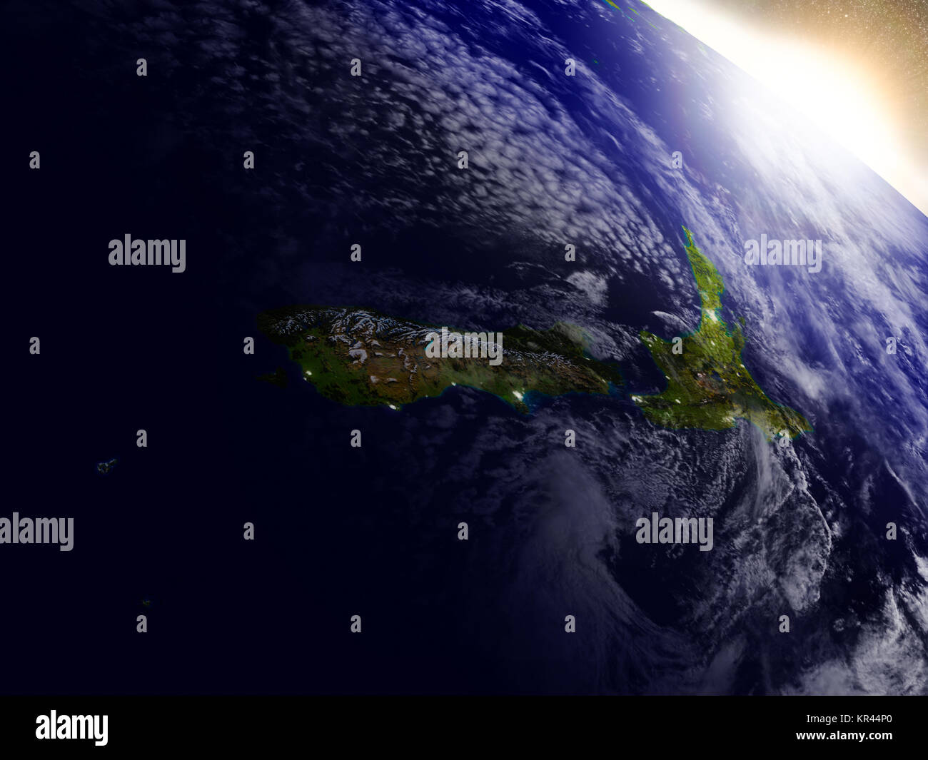 New Zealand from space during sunrise Stock Photo - Alamy