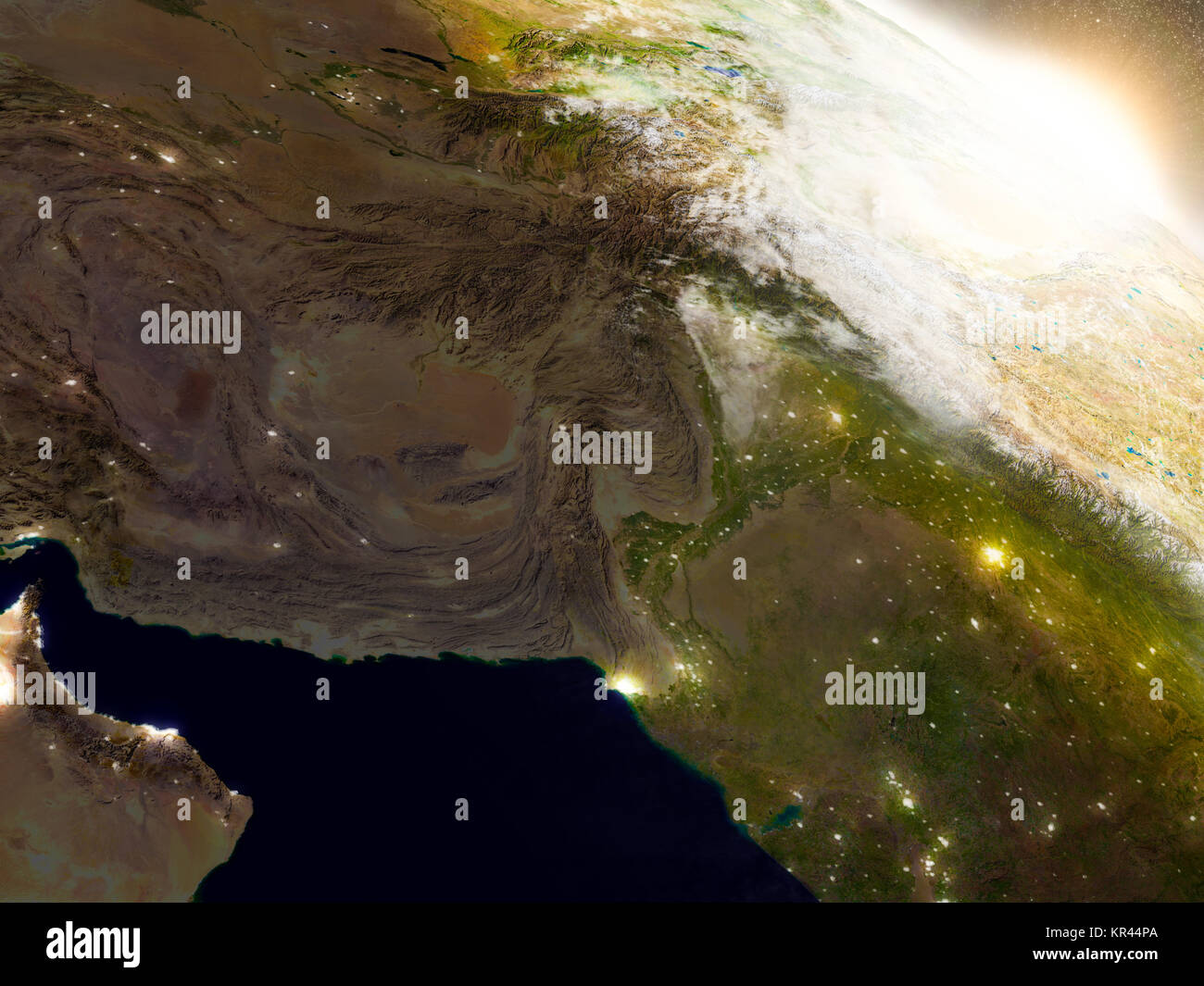 Afghanistan and Pakistan from space during sunrise Stock Photo - Alamy