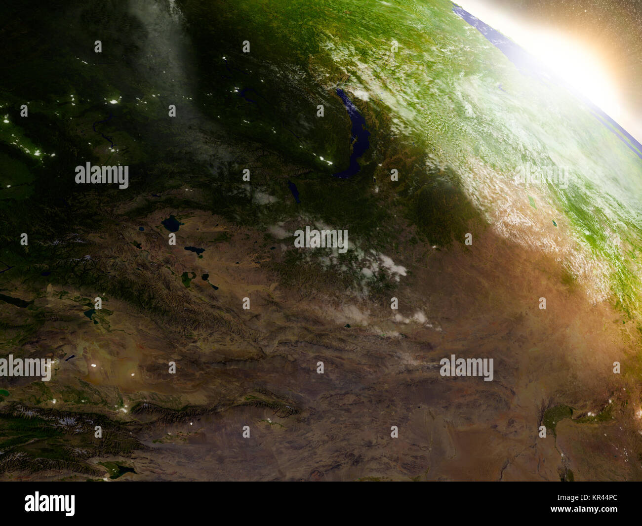 Mongolia From Space During Sunrise Stock Photo Alamy
