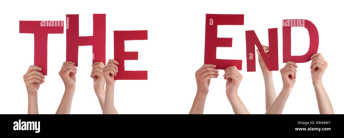 people hands holding red word the end Stock Photo - Alamy