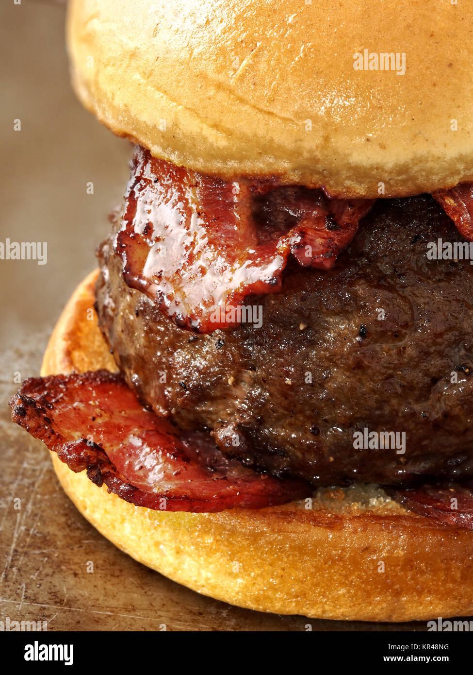 rustic carnivore meat lover hamburger Stock Photo - Alamy