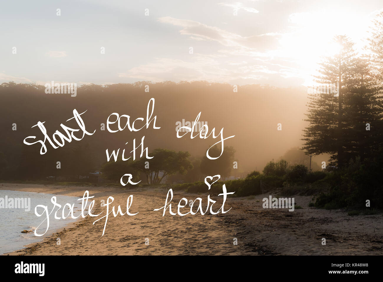 Start Each Day With A Greatful Heart message Stock Photo - Alamy