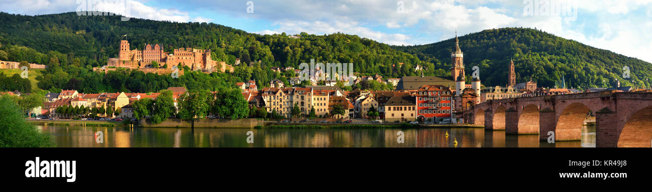old town of heidelberg in the best light,panorama with old bridge and ...