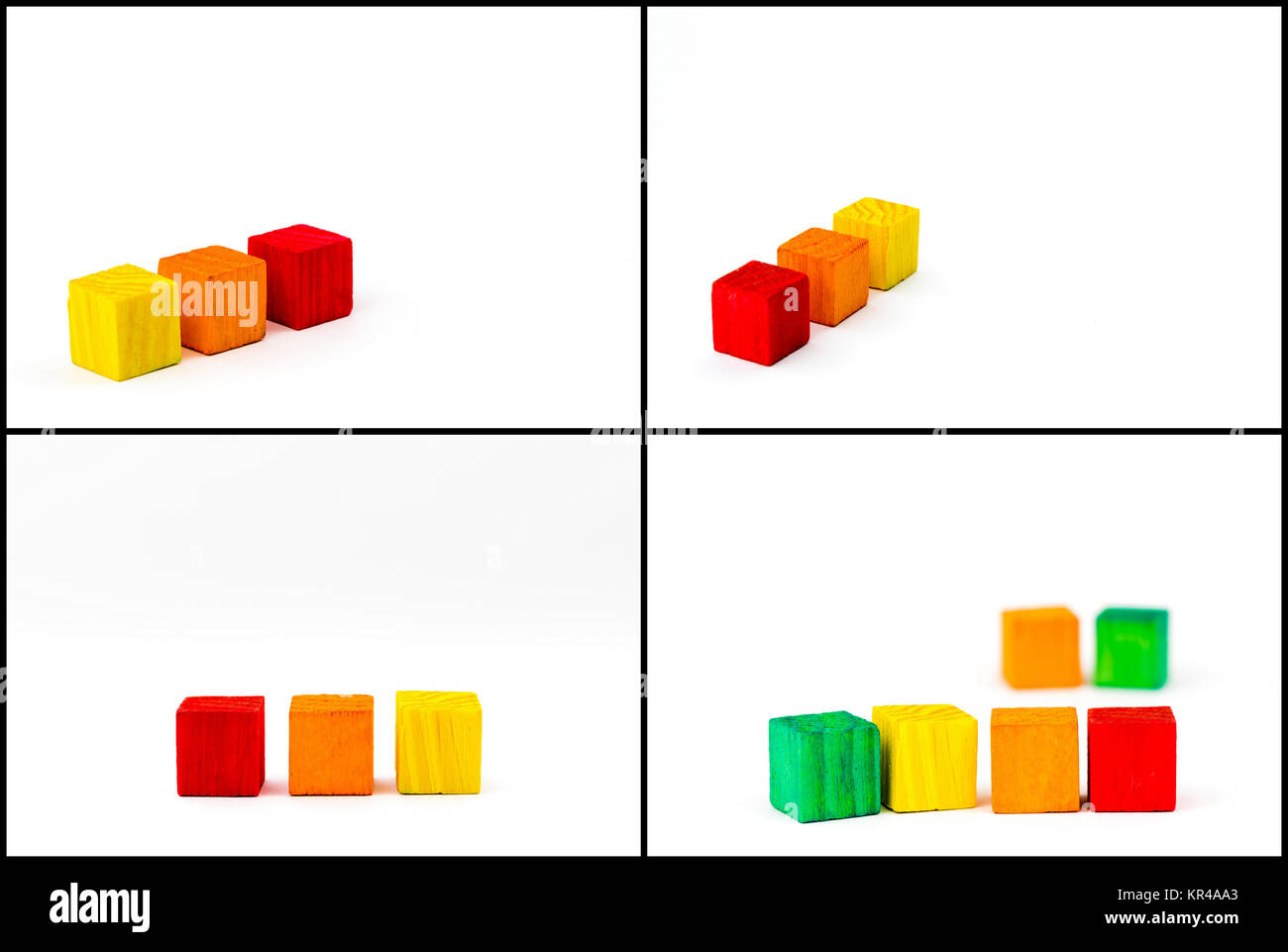 Photo collage with toy wooden colored blocks isolated on white ...