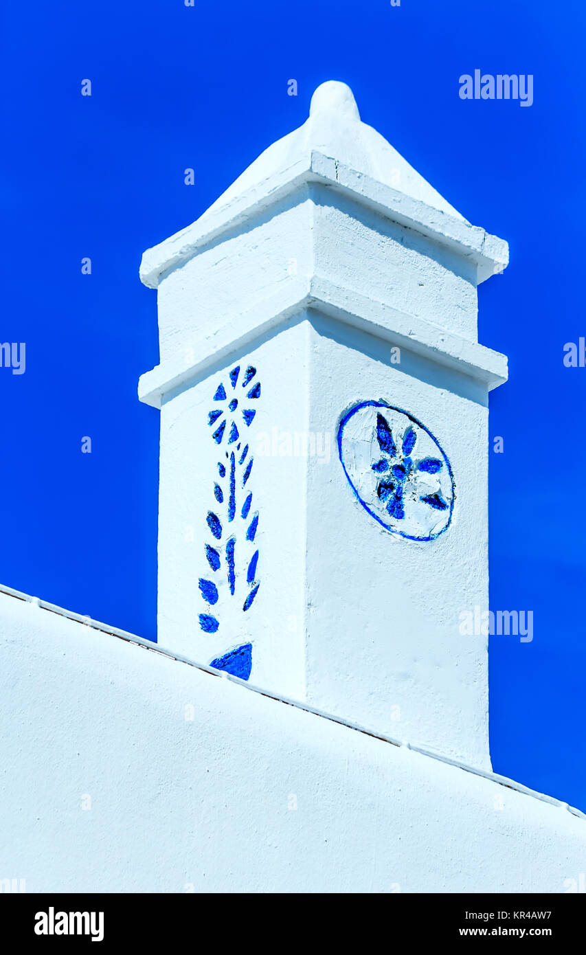 typical cycladic white limestone roof with blue pattern,greece Stock ...