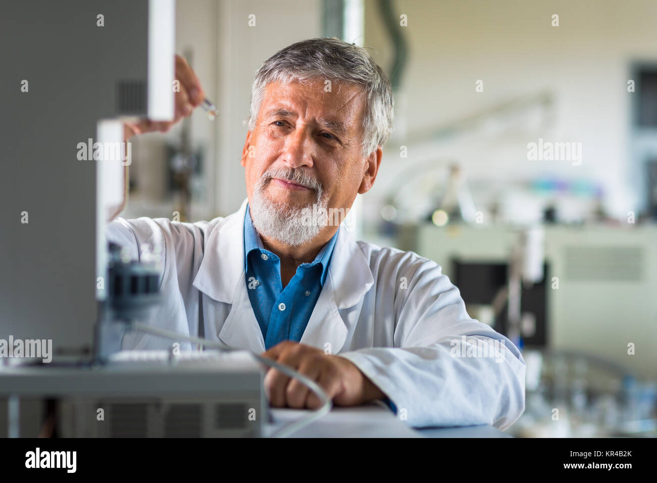 Senior chemistry professor/doctor in a lab (color toned image Stock ...