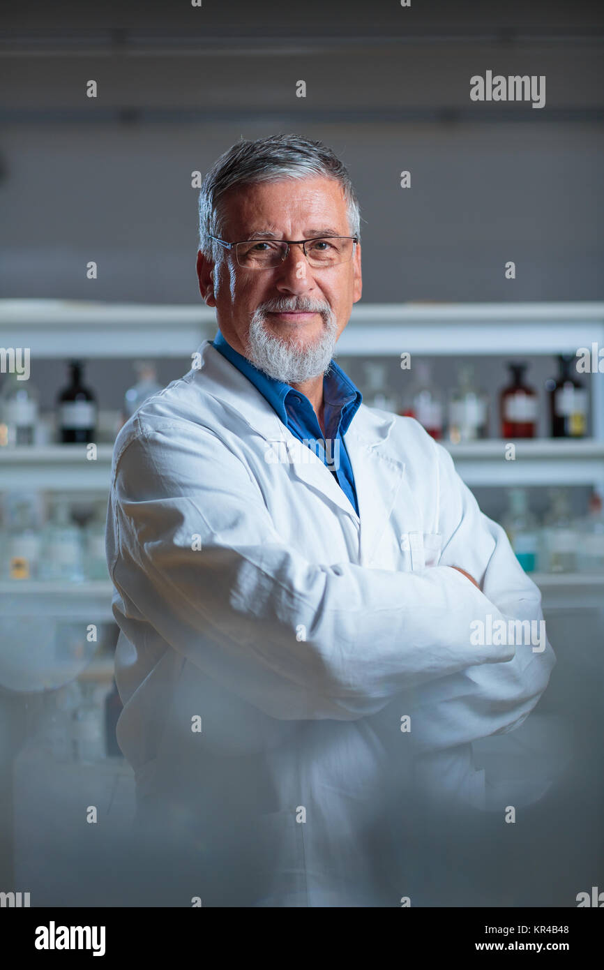 Senior chemistry professor/doctor in a lab (color toned image Stock ...