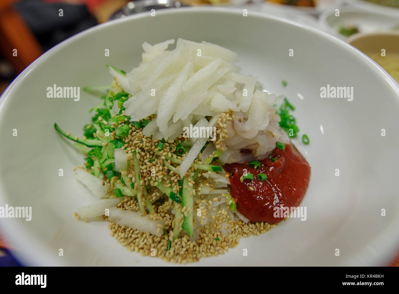 Korean food sliced raw fish bibimbap, Korea Stock Photo - Alamy