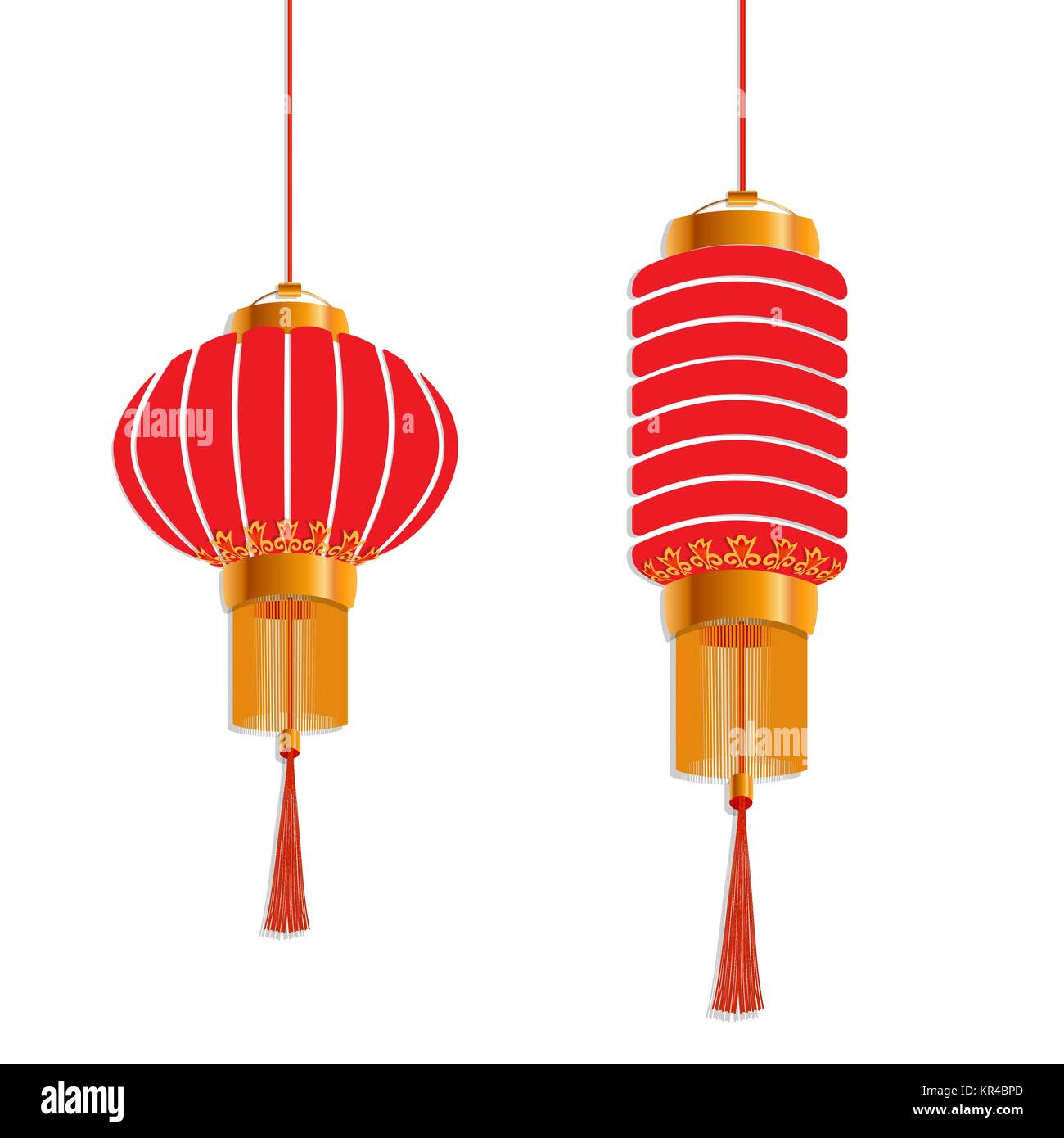 Chinese New Year. Red lanterns are round and cylindrical in shape ...