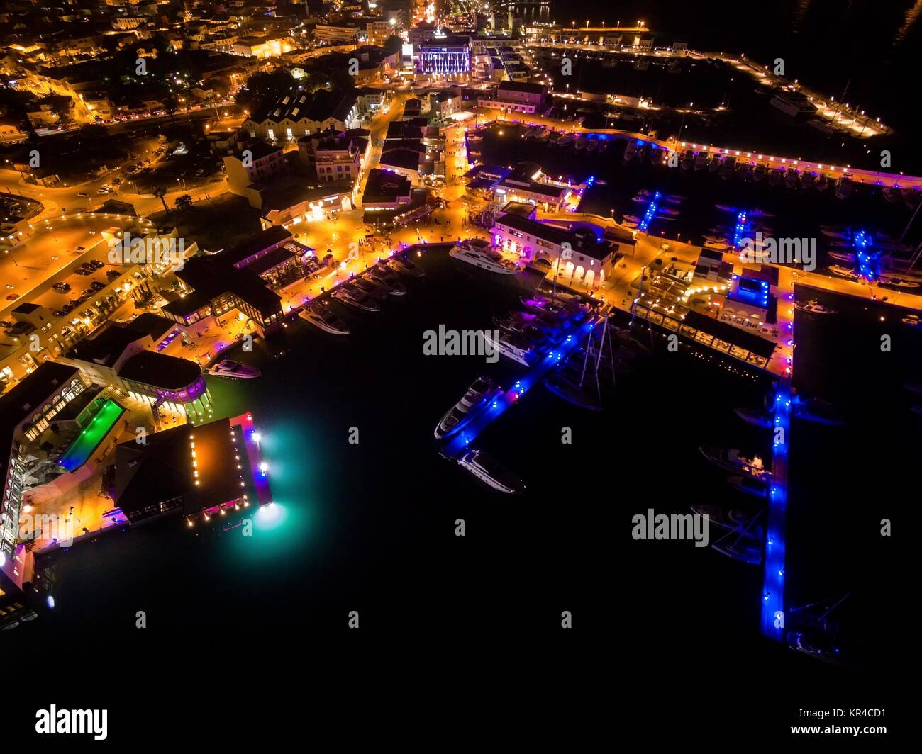 Aerial night view of Limassol Marina Stock Photo - Alamy