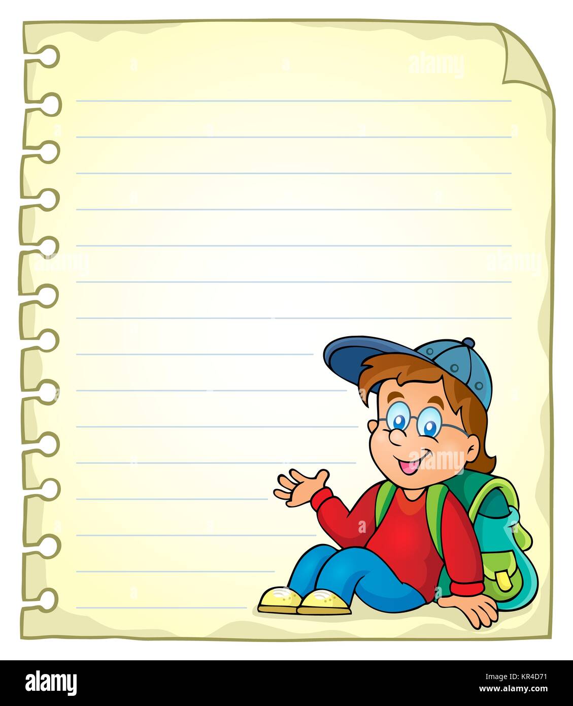 Notebook page with schoolboy Stock Photo - Alamy