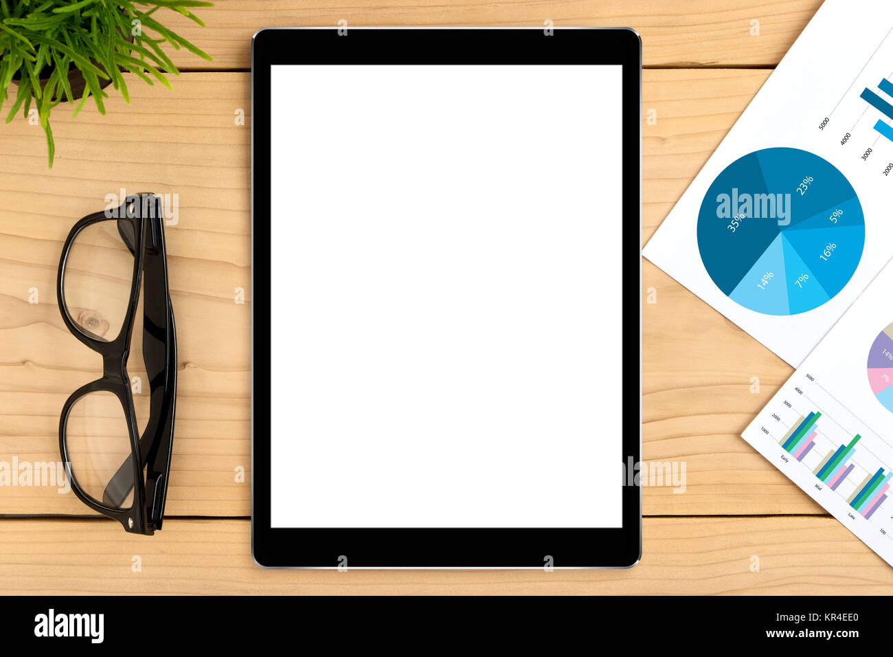 tablet white screen on business table Stock Photo - Alamy