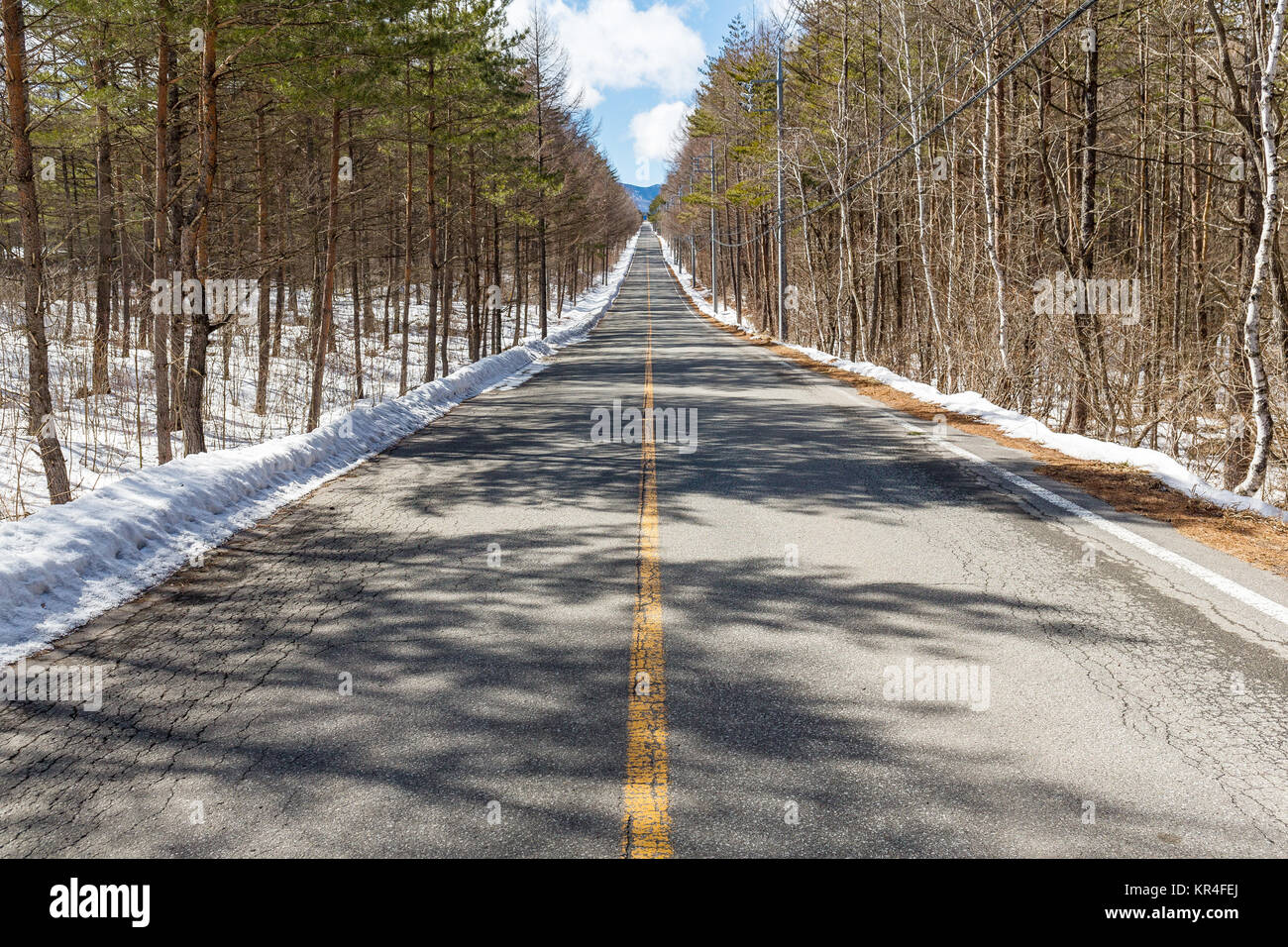Winter landscape with road Stock Photo - Alamy