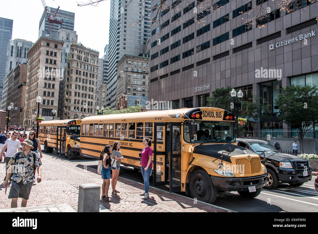BOSTON UNITED STATES 05.09.2017 -typical American yellow school bus ...