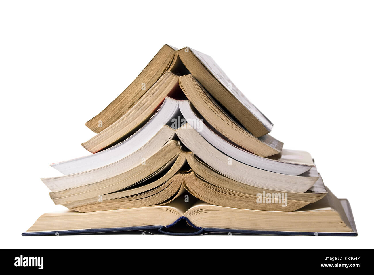 Pile of open books standing on top of each other Stock Photo - Alamy