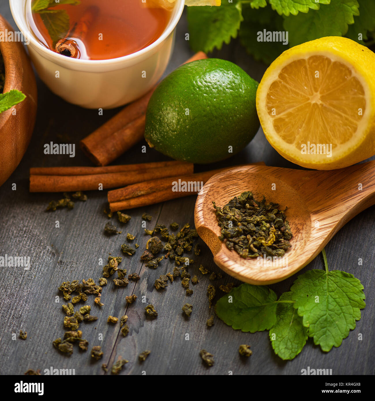 tea composition set Stock Photo - Alamy