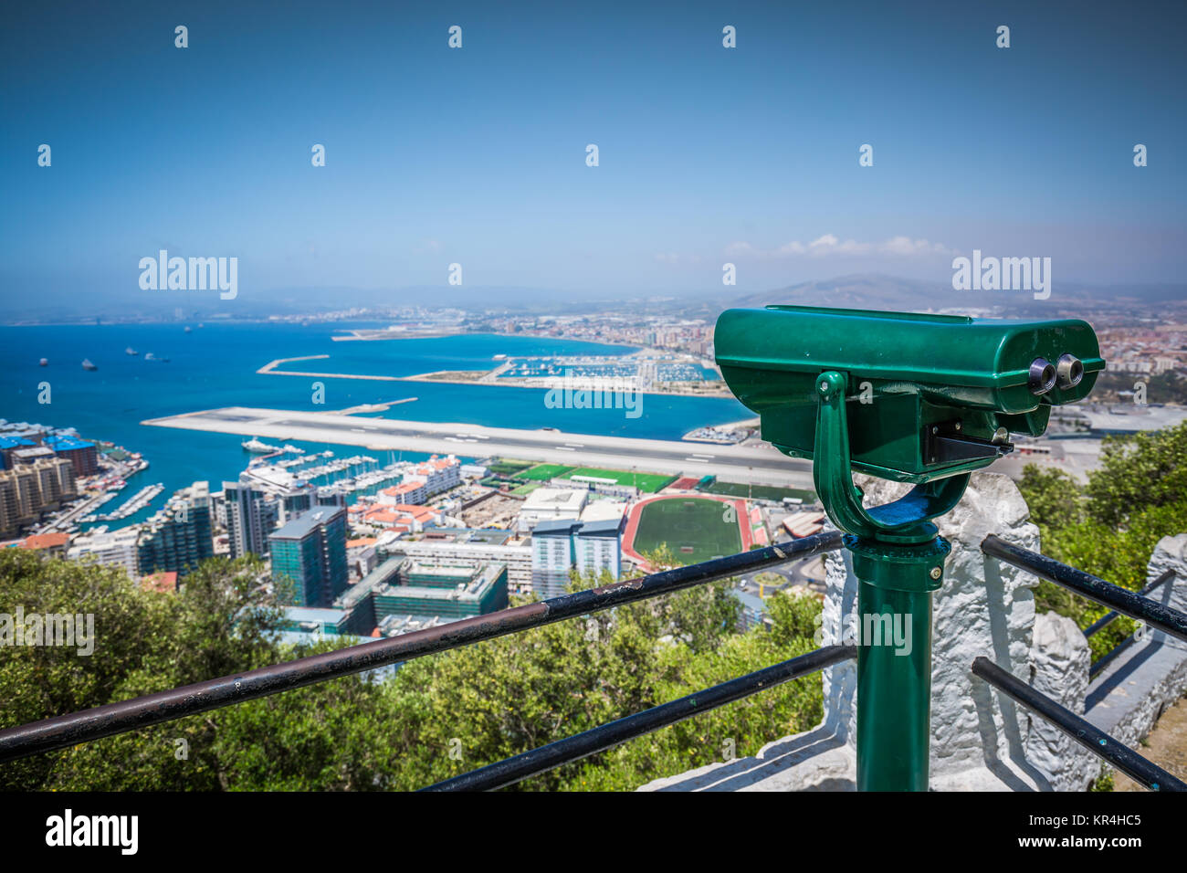 an aerial view of Gibraltar, its marina and the Mediterranean sea as ...