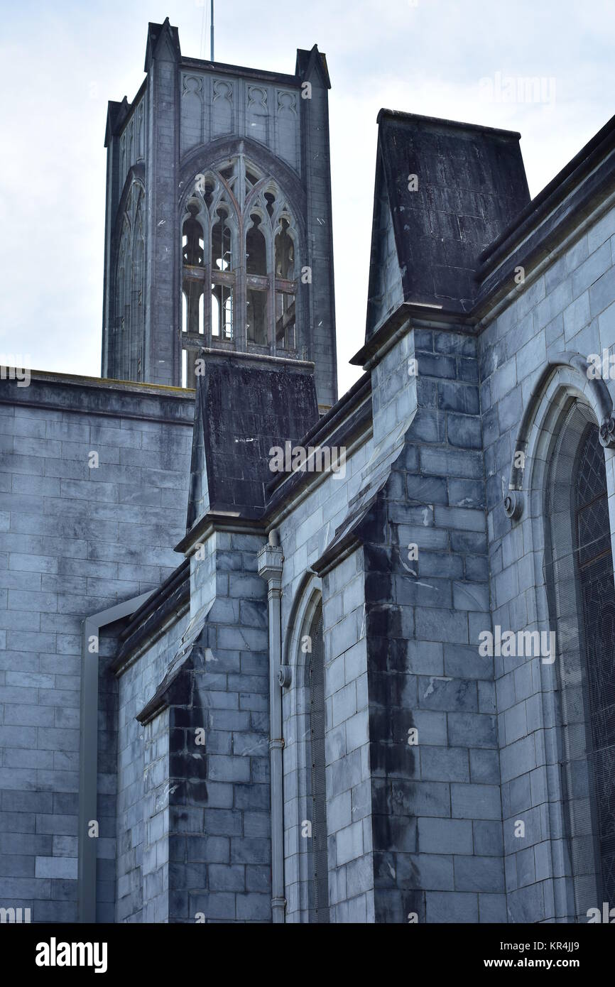 Stone cathedral with rectangular tower in Nelson on cloudy day Stock ...