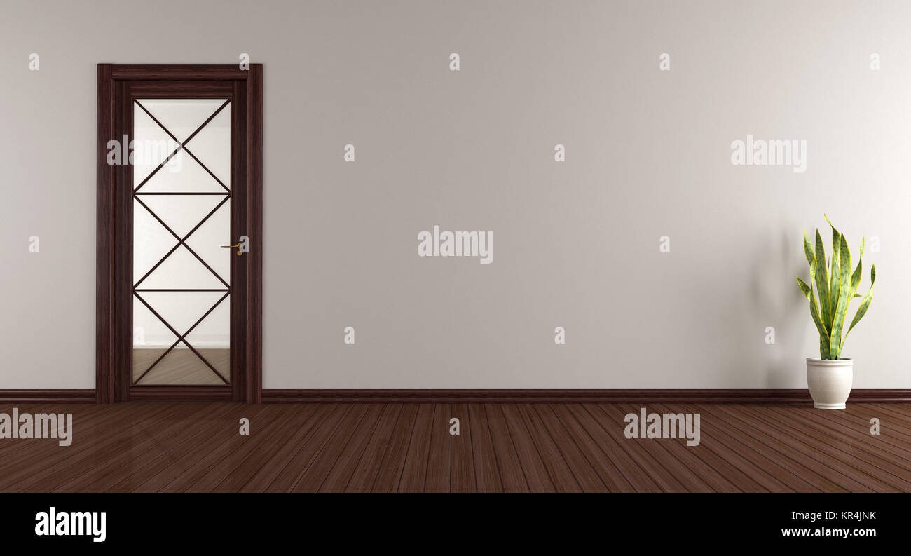 Empty room with wooden glass door Stock Photo - Alamy