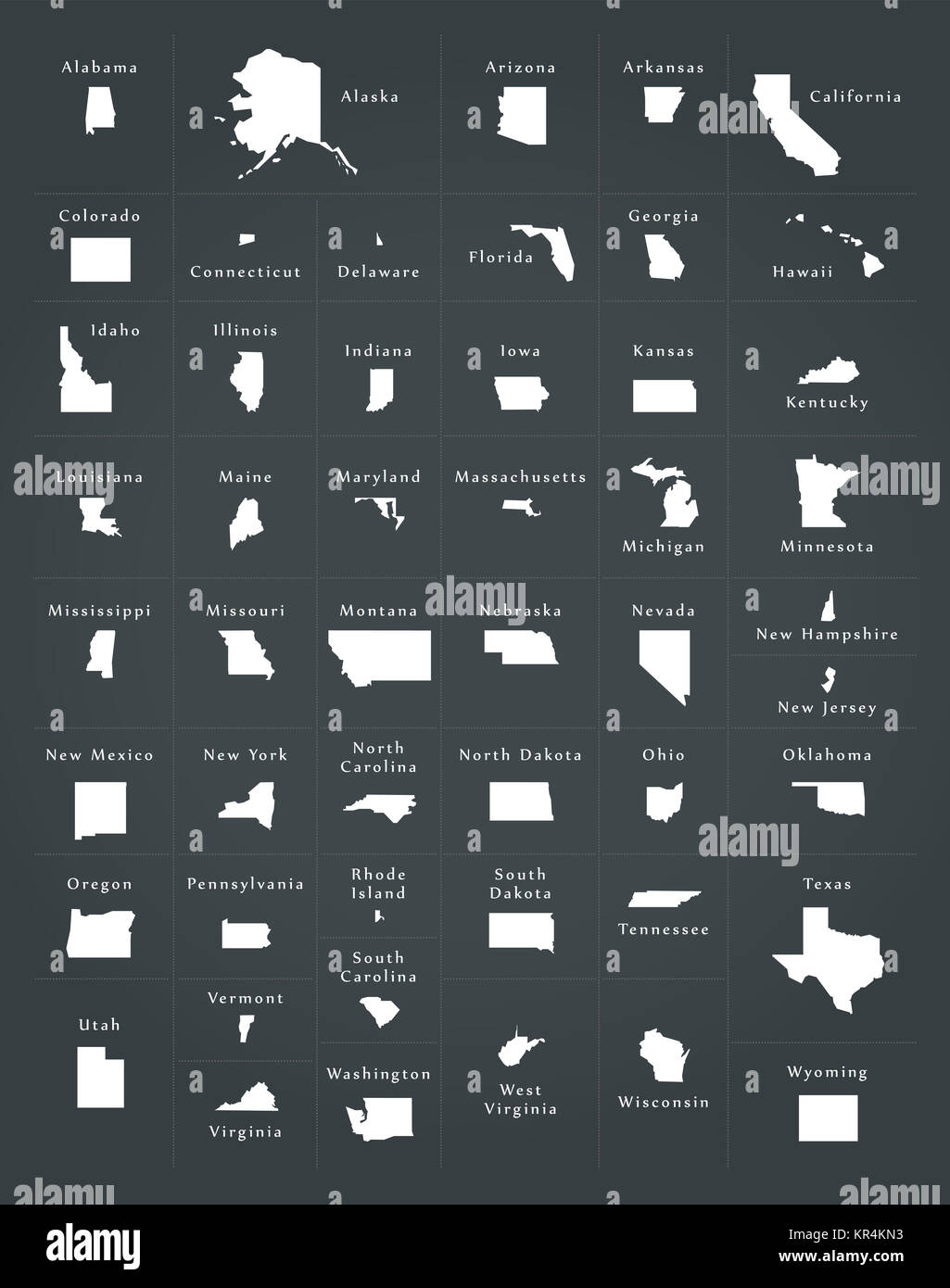 USA all federal states overview Stock Photo - Alamy