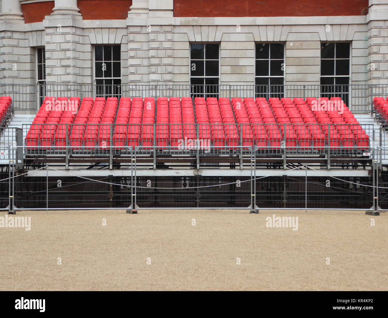 Stand Platform with Rows of Red Plastic Seats Stock Photo - Alamy