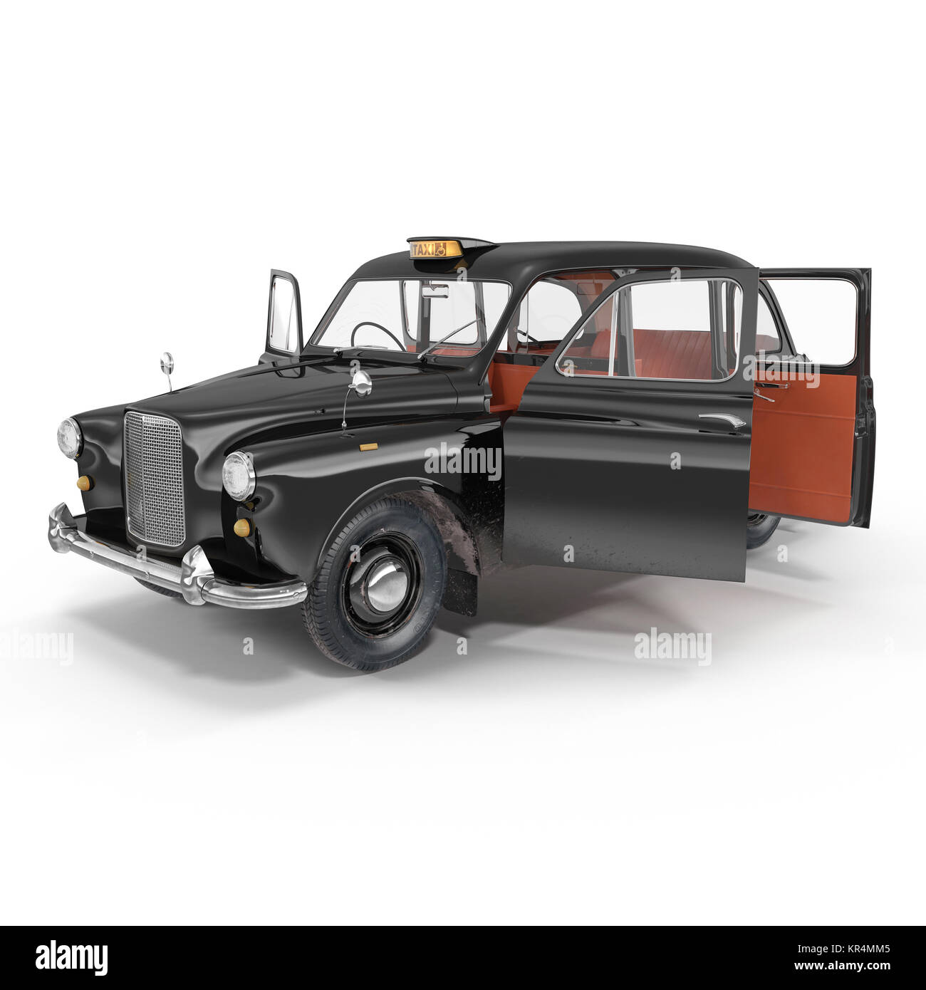 hackney carriage on white. Doors opened. 3D illustration Stock Photo ...