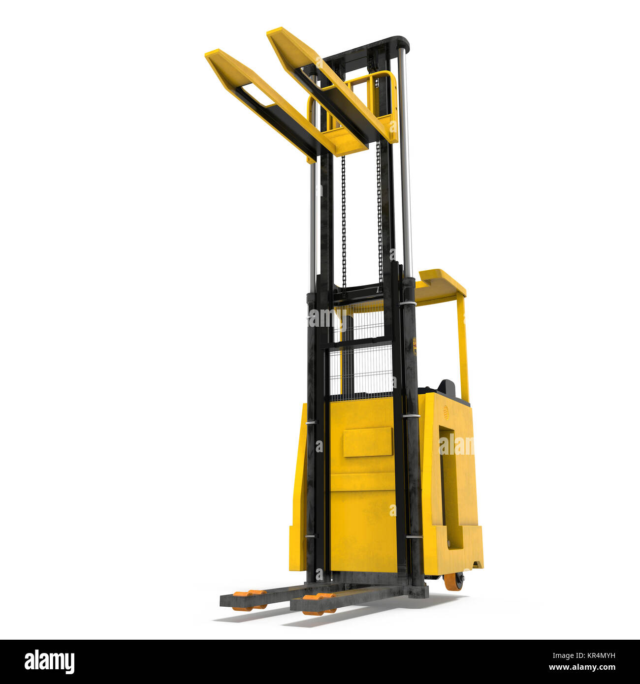 Front view of electric powered forklift isolated on white. 3D ...