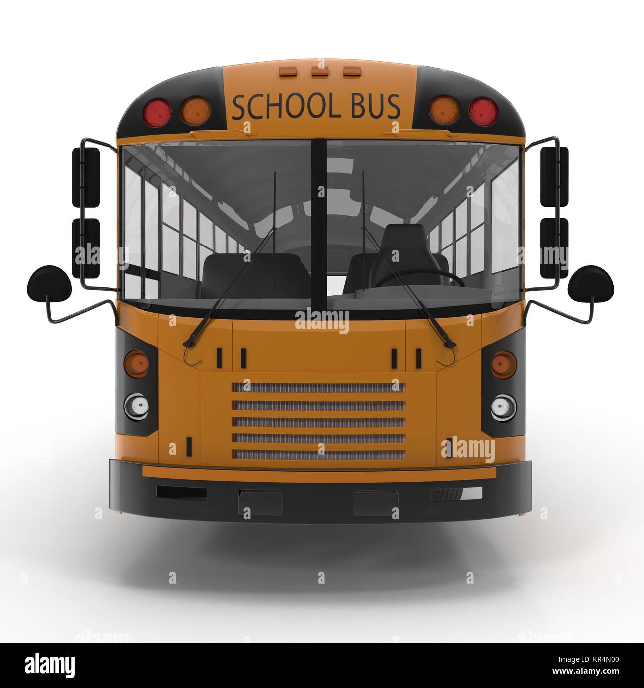 Front view Traditional yellow schoolbus isolated on white. 3D ...