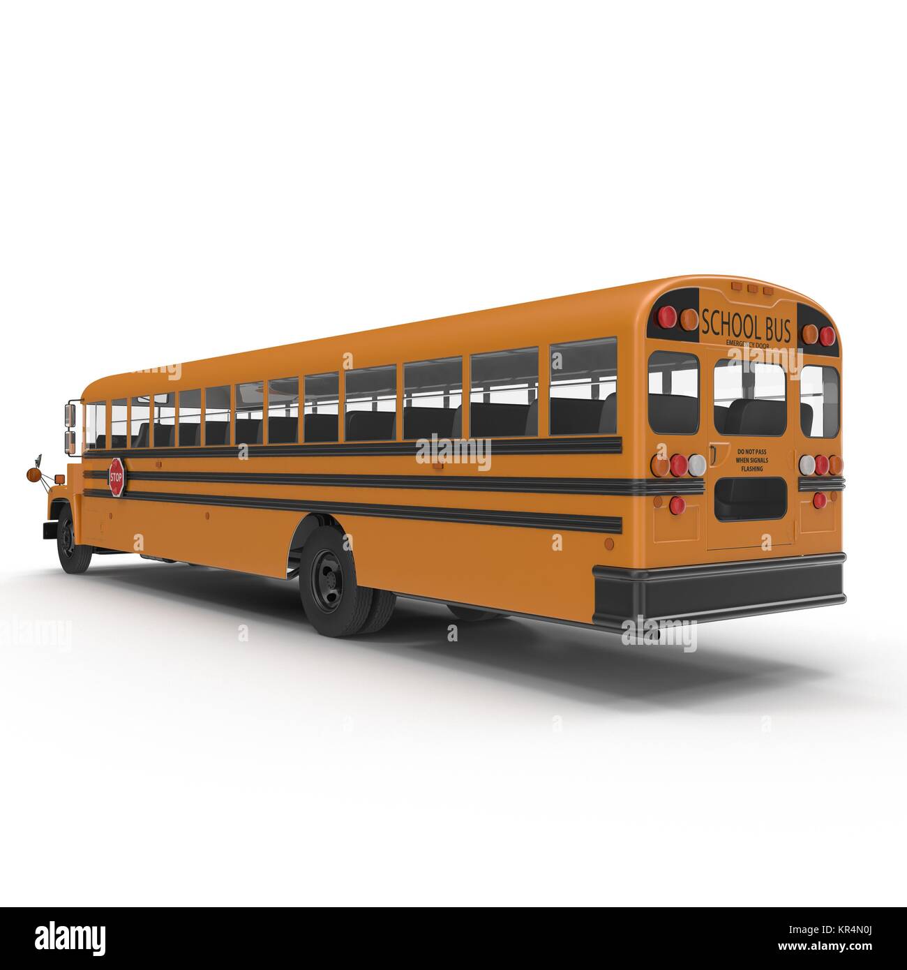 Rear view School bus isolated on white. 3D illustration Stock Photo - Alamy