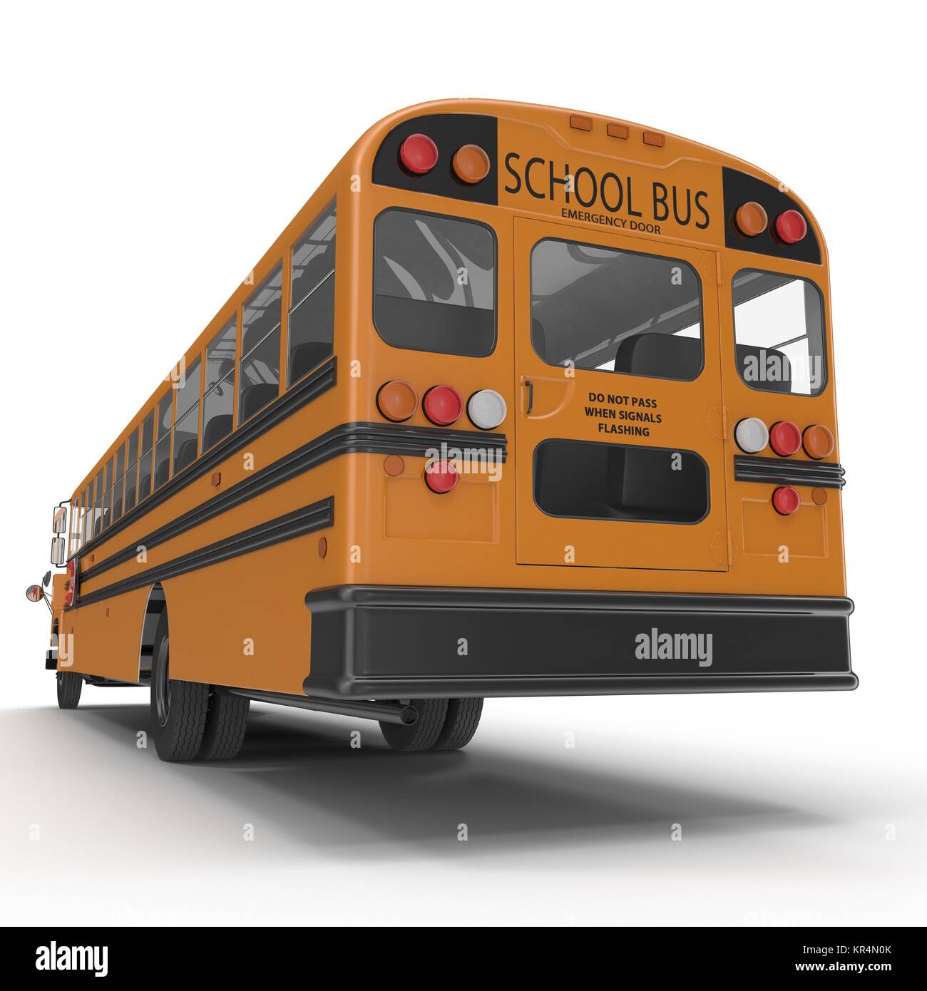 Rear view School bus isolated on white. 3D illustration Stock Photo - Alamy