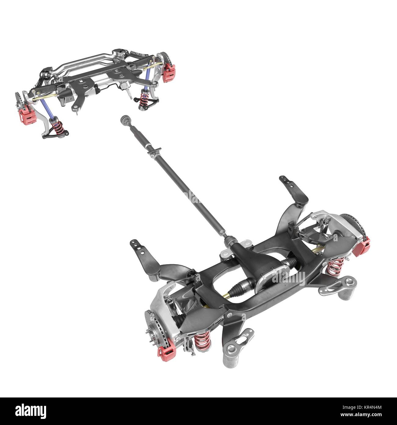 Render of car chassis without engine isolated on white. 3D illustration ...