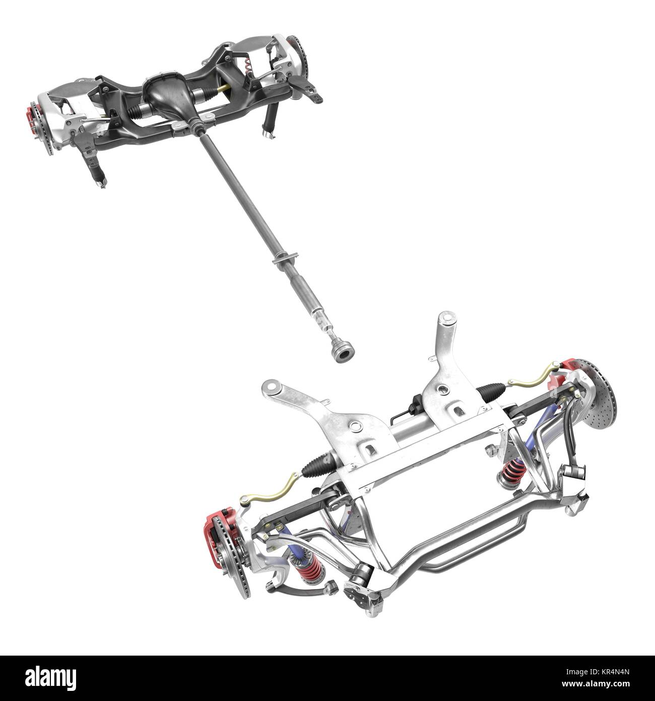 Render of car chassis without engine isolated on white. 3D illustration ...