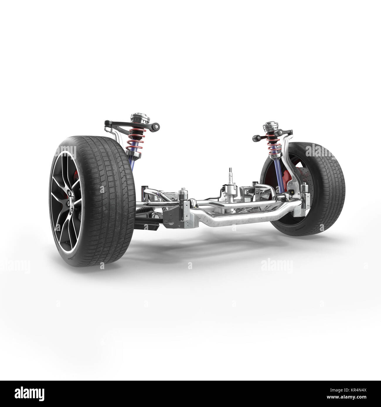 Sedan front suspension with new tire on white. 3D illustration Stock ...