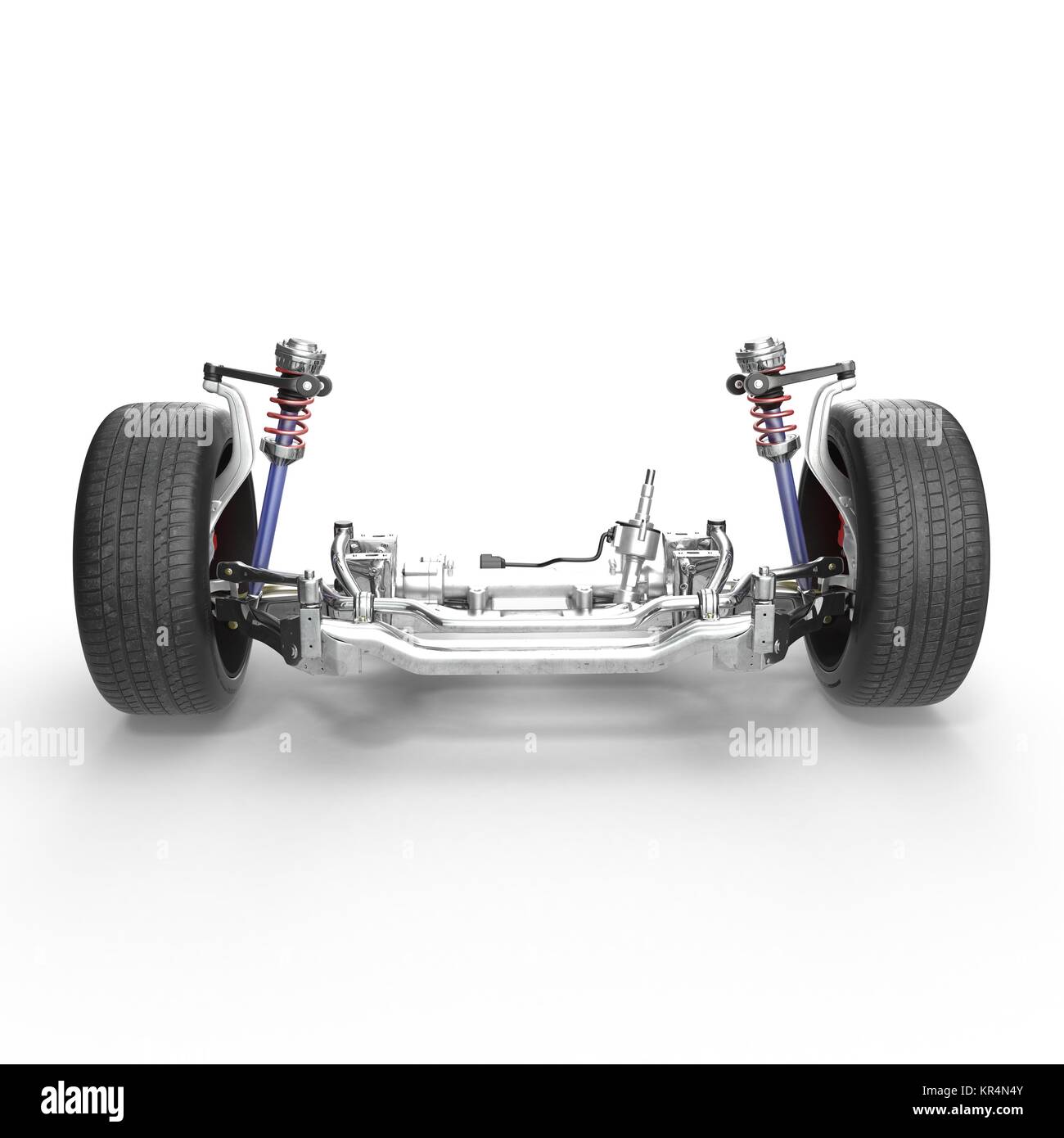 Sedan front suspension with new tire on white. 3D illustration Stock ...
