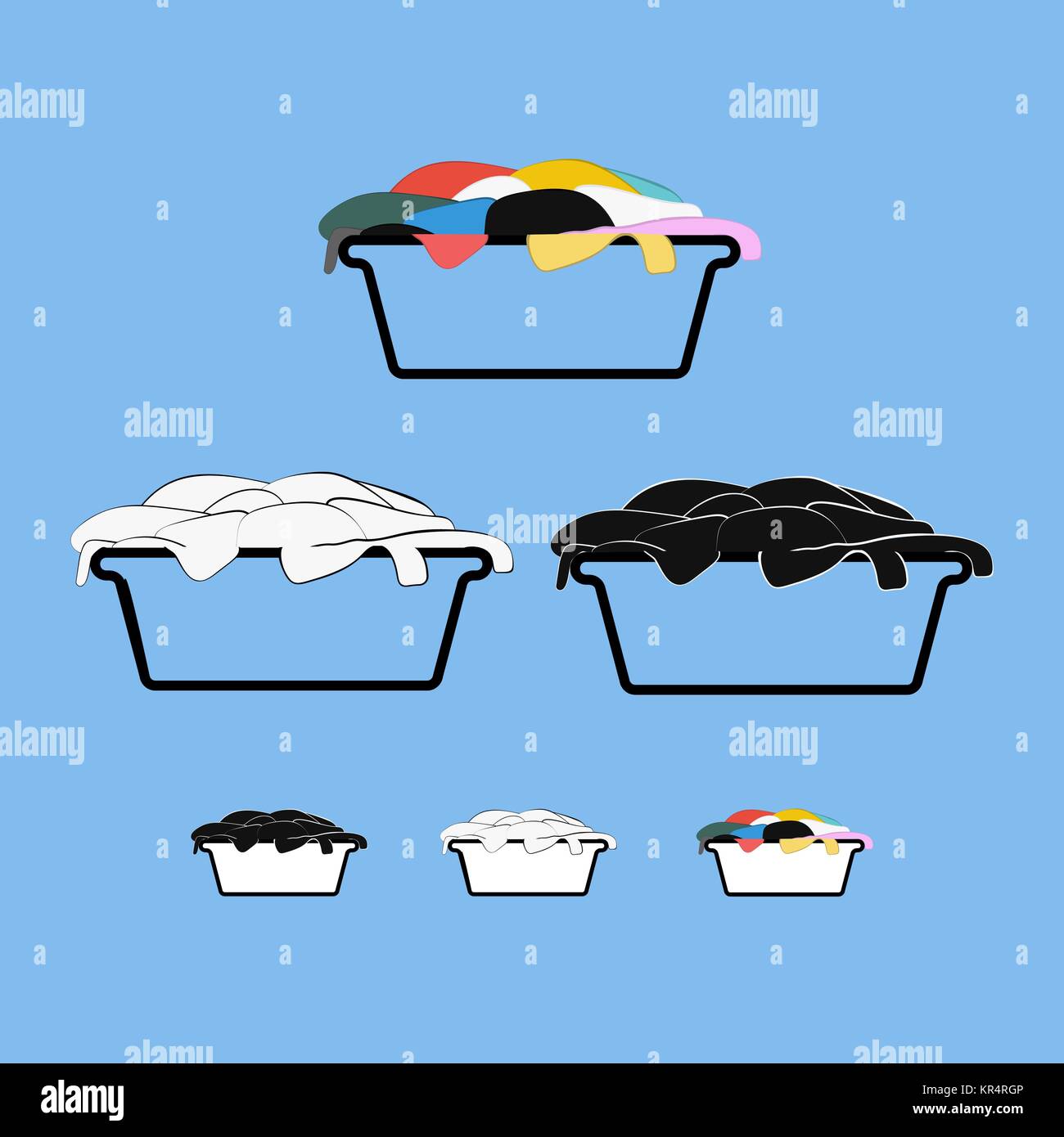 Set of black, white and color dirty laundry baskets label tags design ...