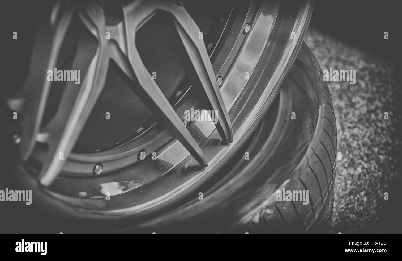 Closeup detail of Aluminum car wheel, black and white Stock Photo - Alamy