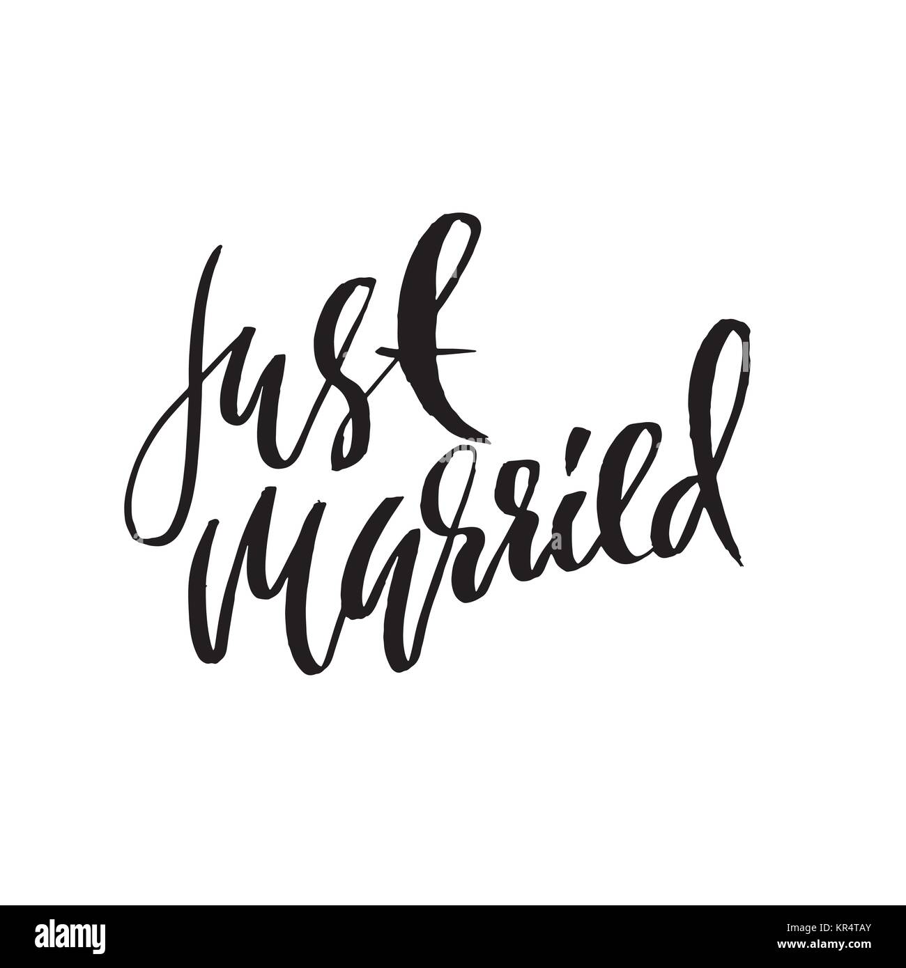 Just married. Dry brush lettering. Hand drawn calligraphy card. Modern ...