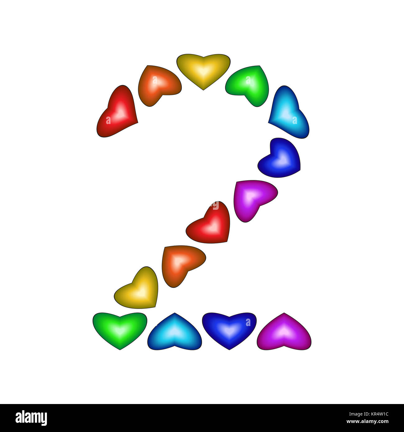 Number 2 made of multicolored hearts Stock Photo - Alamy