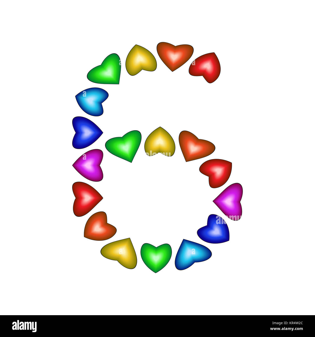 Number 6 made of multicolored hearts Stock Photo - Alamy