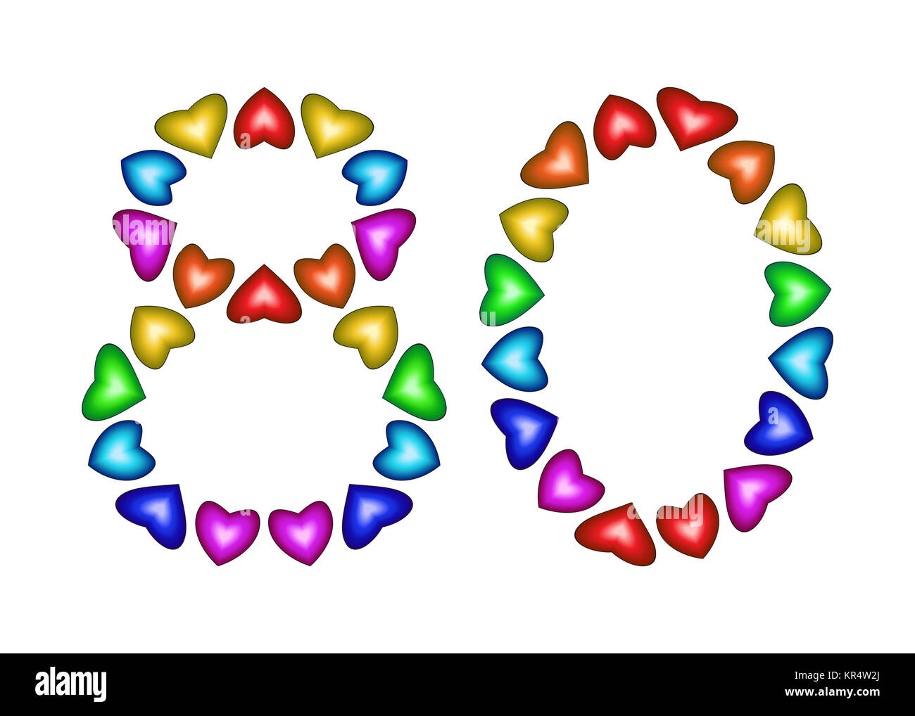 Number 80 made of multicolored hearts Stock Photo - Alamy