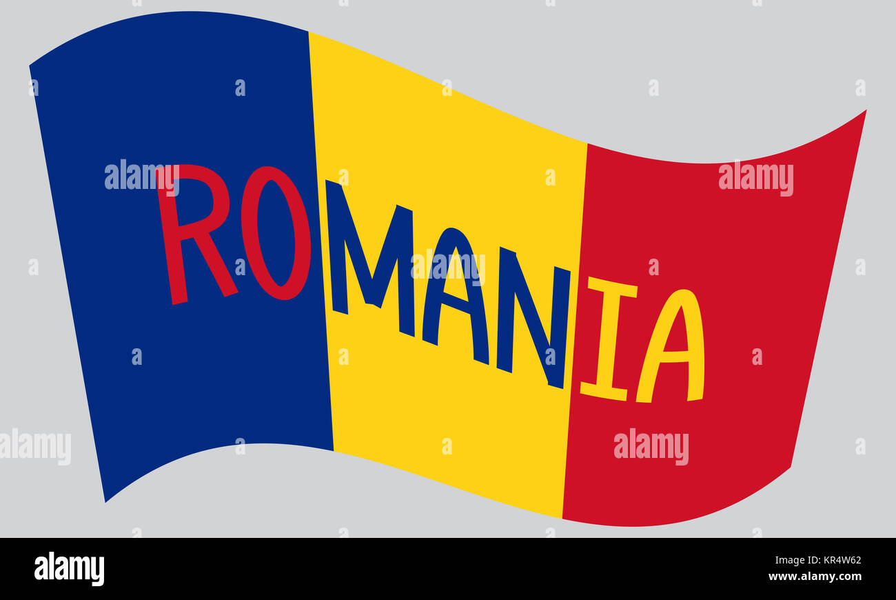 Romanian flag waving with word Romania Stock Photo - Alamy
